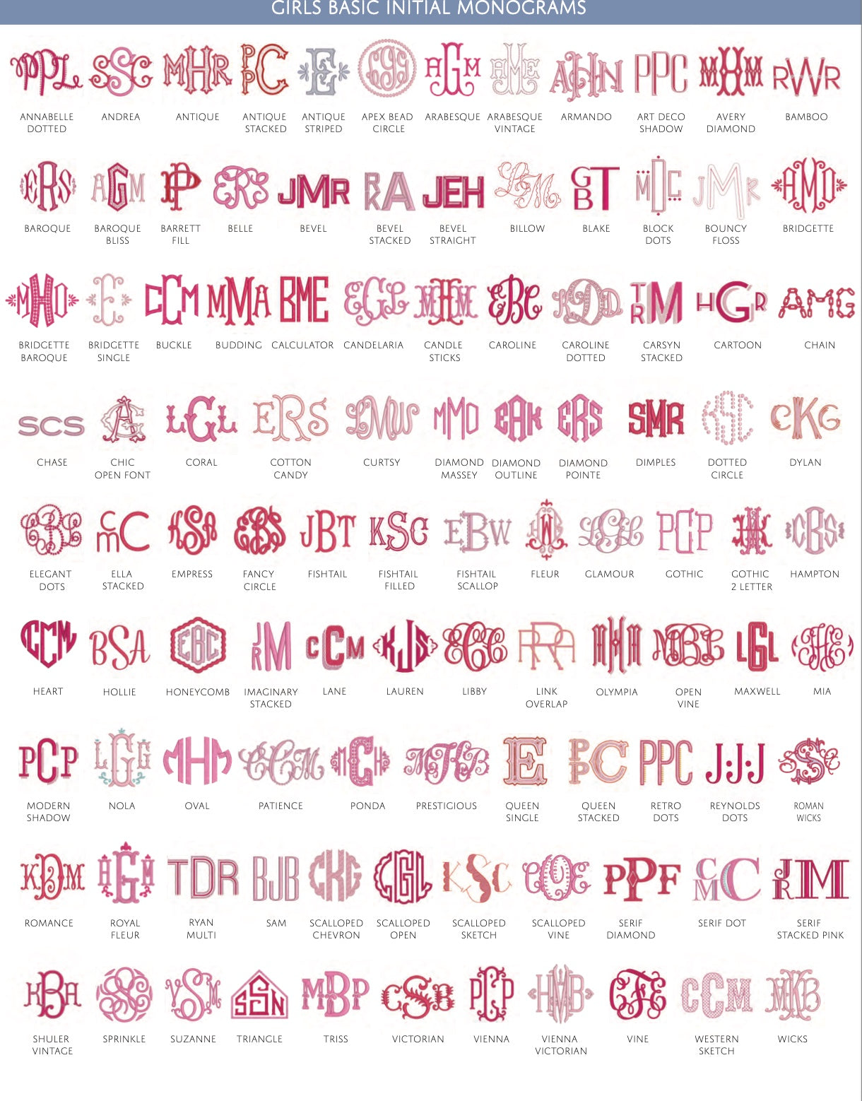 GIRLS BASIC INITIAL MONOGRAMS – Persnickety Shop
